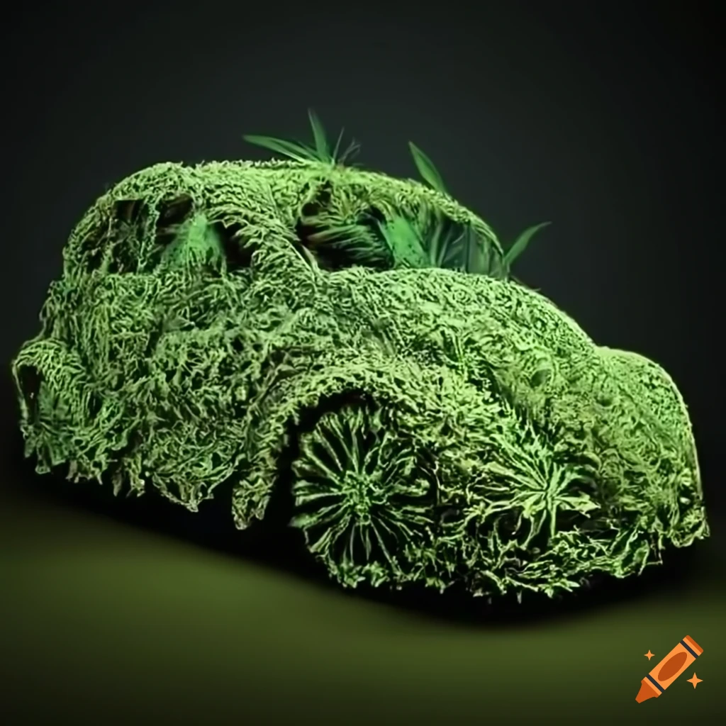 Artistic car covered in cannabis leaves on Craiyon