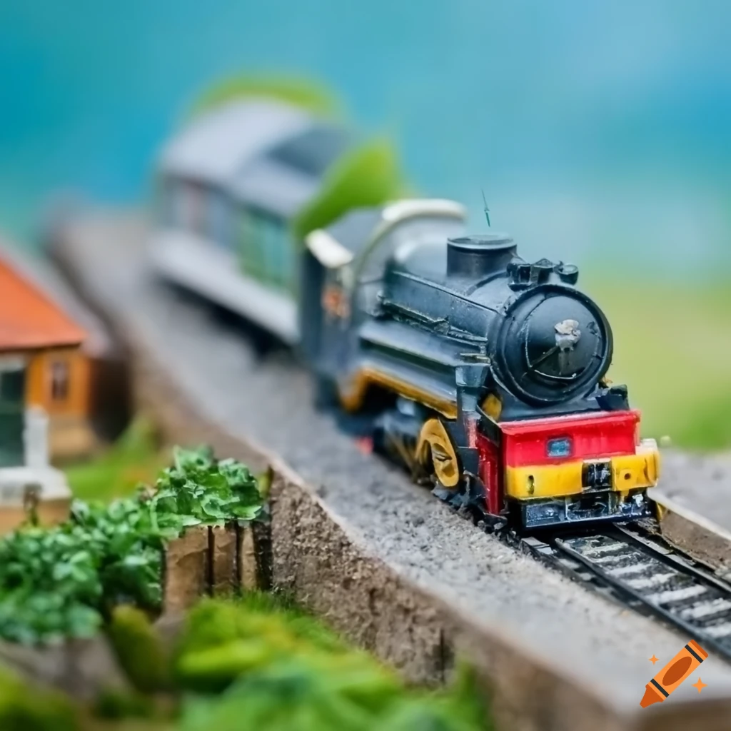 Product photo of miniature train station diorama on Craiyon