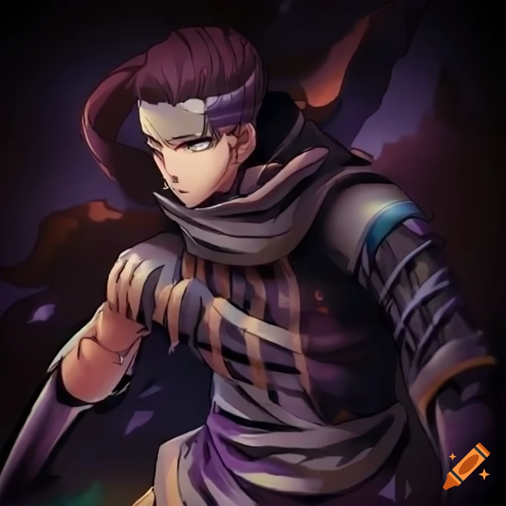 Picture of a handsome male character in a battle on Craiyon