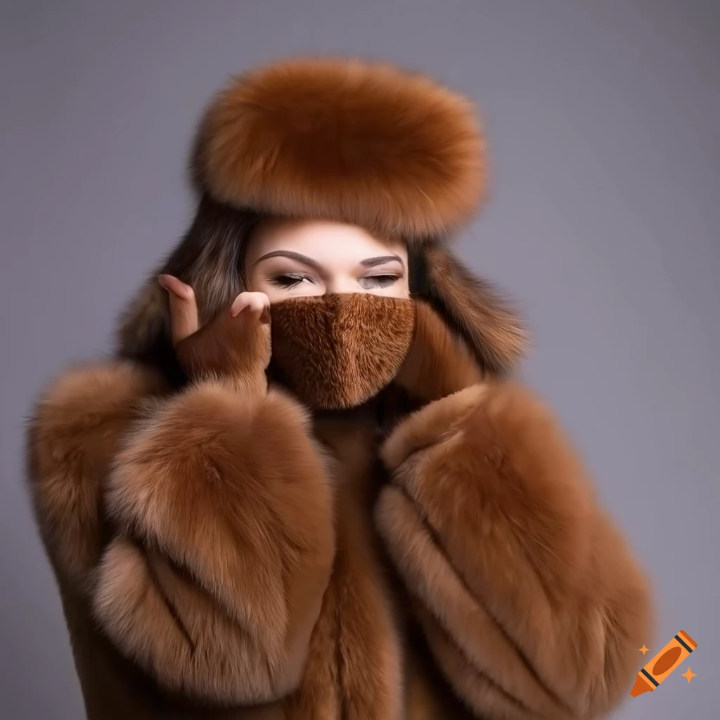 Woman wearing a fluffy fur coat and sleep mask on Craiyon