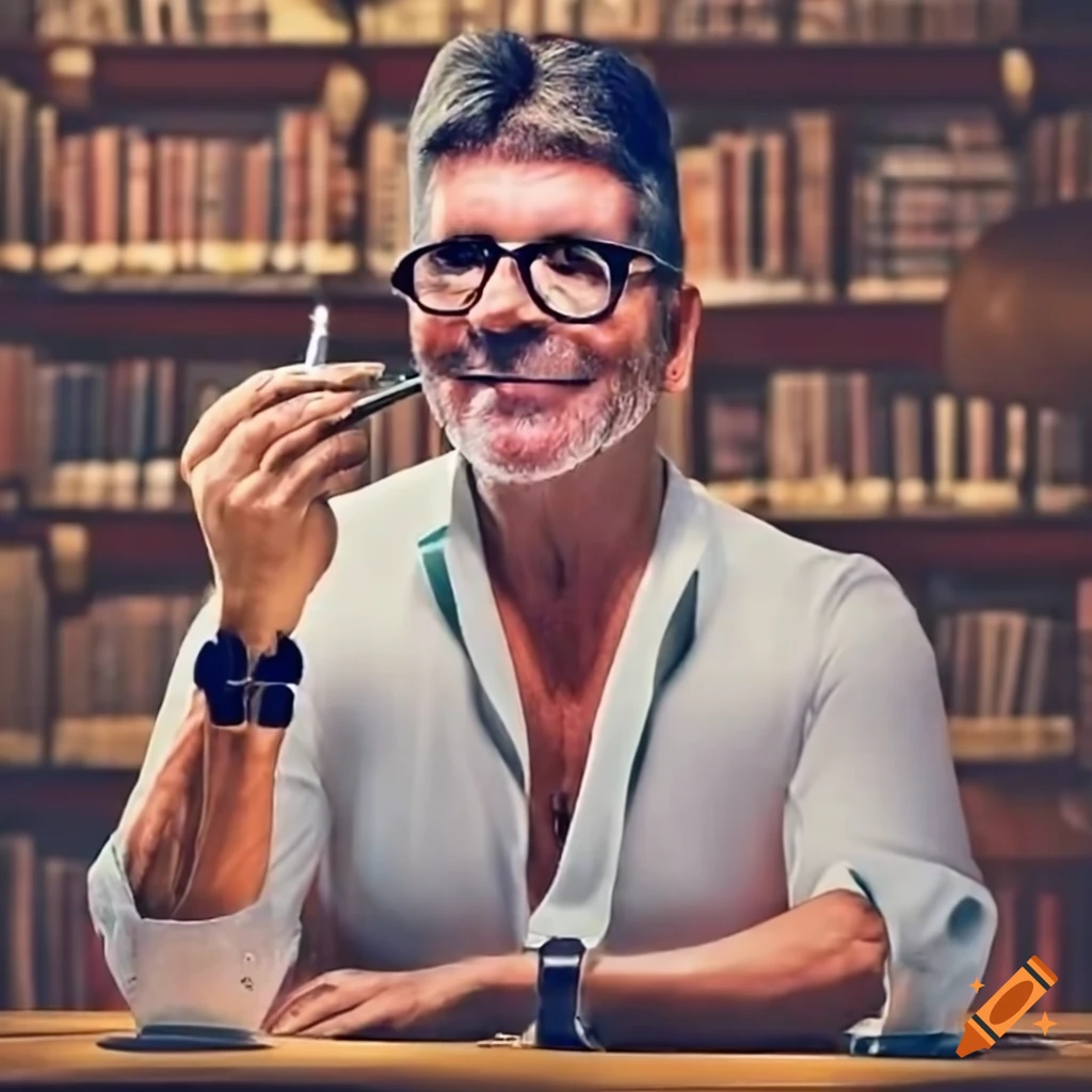 Simon cowell in a grand library on Craiyon
