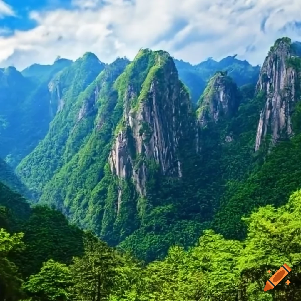Panoramic view of asian mountains on Craiyon
