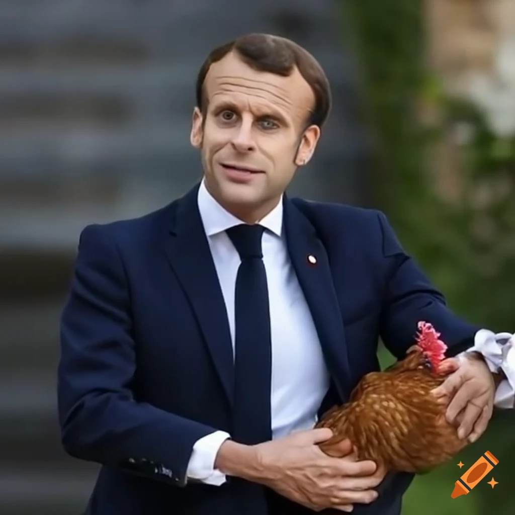 Macron with chickens on Craiyon