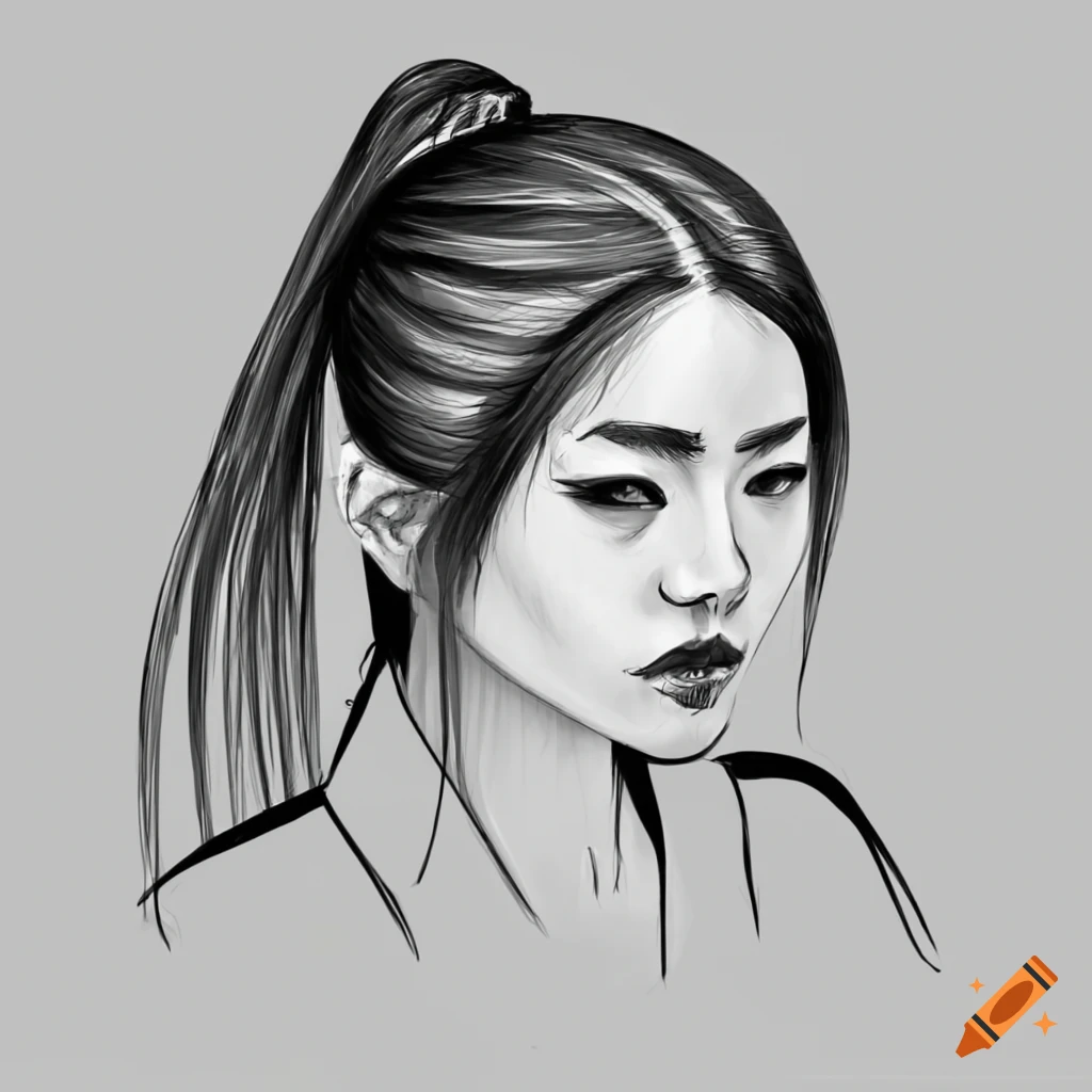 Sketch of intense japanese woman in light armor