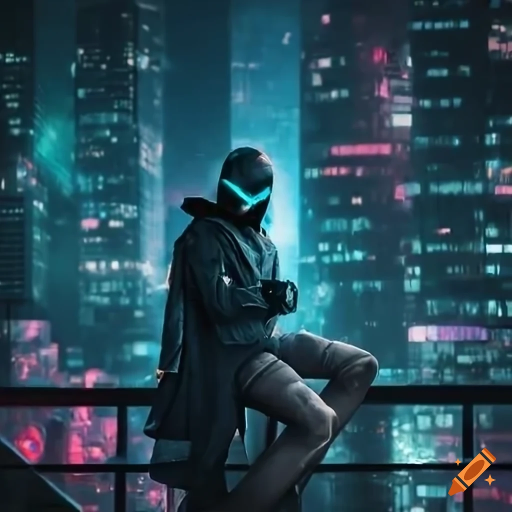 Cyberpunk knight hacker with the holy grail being chased by death in a ...