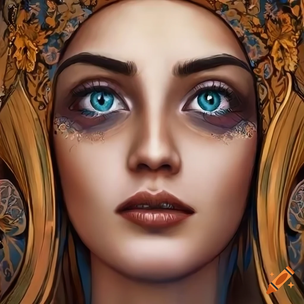 Detailed portrait of a mystical princess with glowing gold eyes on Craiyon