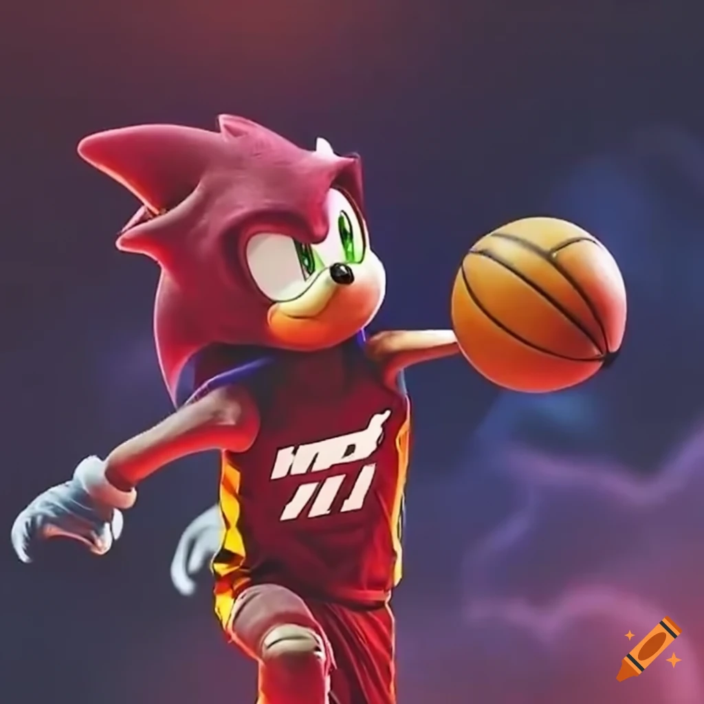 Sonic the hedgehog in miami heat jersey dunking