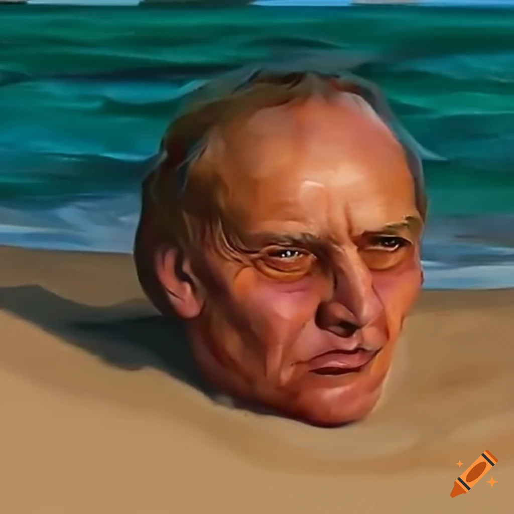 Portrait of a sentient brickstone on the beach