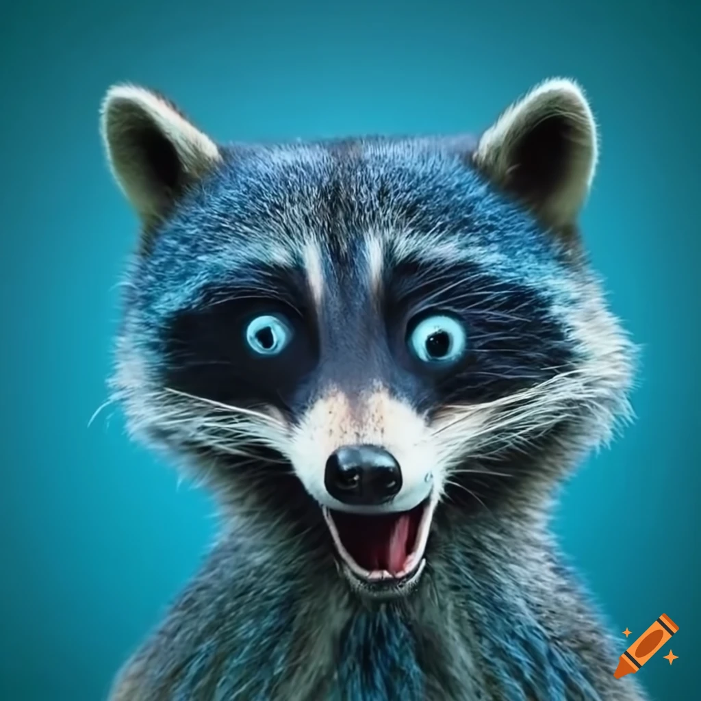 Blue raccoon laughing on Craiyon