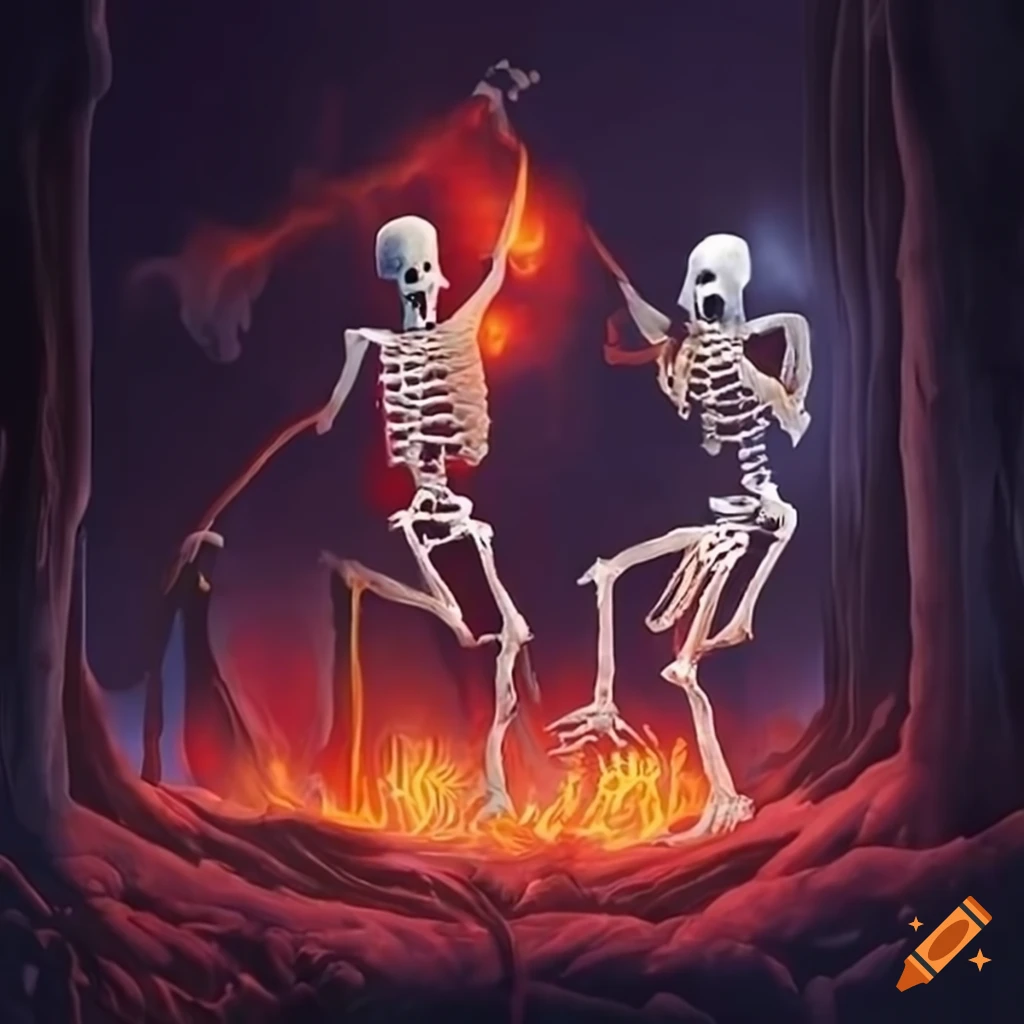 Spooky artwork of fiery and icy skeletons on Craiyon