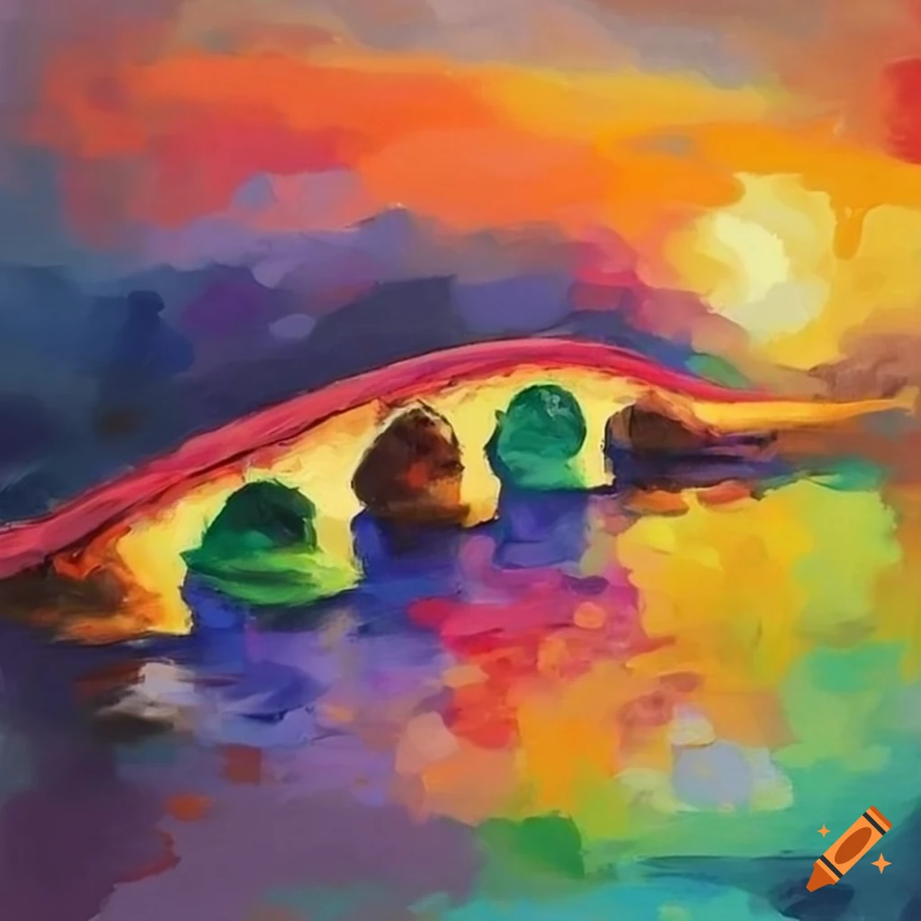 Painting of a colorful bridge