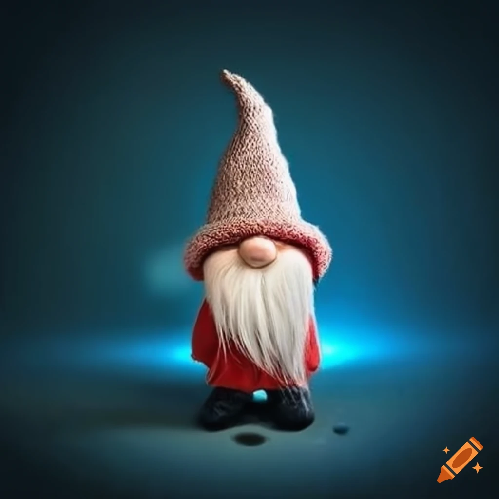 Gnome with a red hat and microphone in a snowy landscape on Craiyon