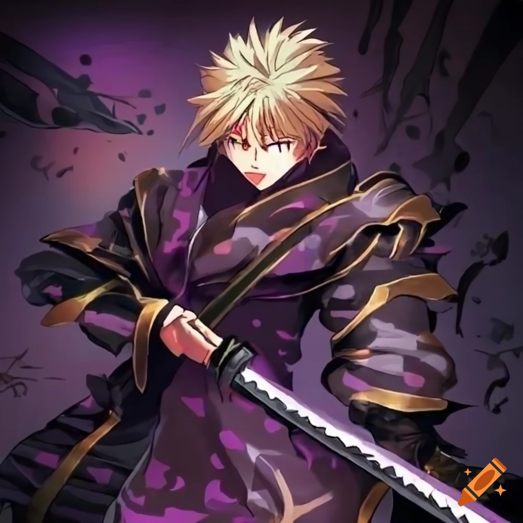 Illustration of a battle scene with a handsome ninja pirate on Craiyon