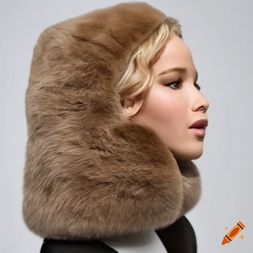 Jennifer lawrence wearing a brown fur snood