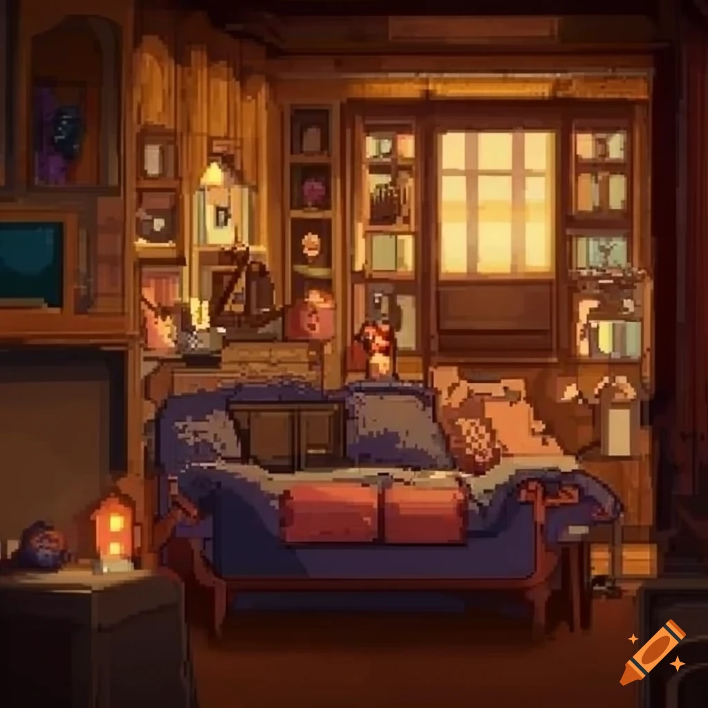 Pixel art of a cozy and cute fantasy home on Craiyon