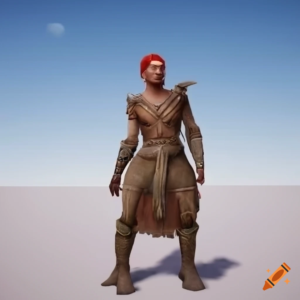 Image of a pale-skinned elf warrior with red eyes and red ponytail on ...
