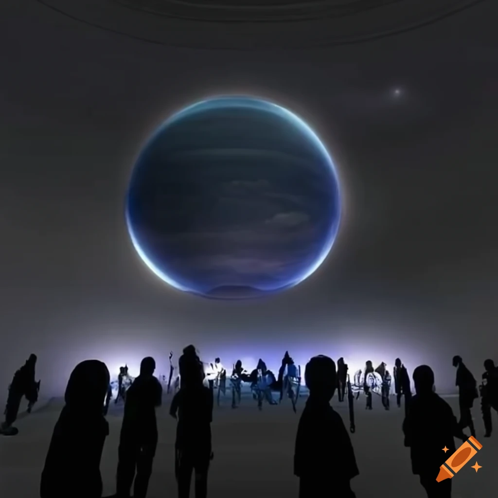 Group of people in a transparent capsule exploring saturn on Craiyon