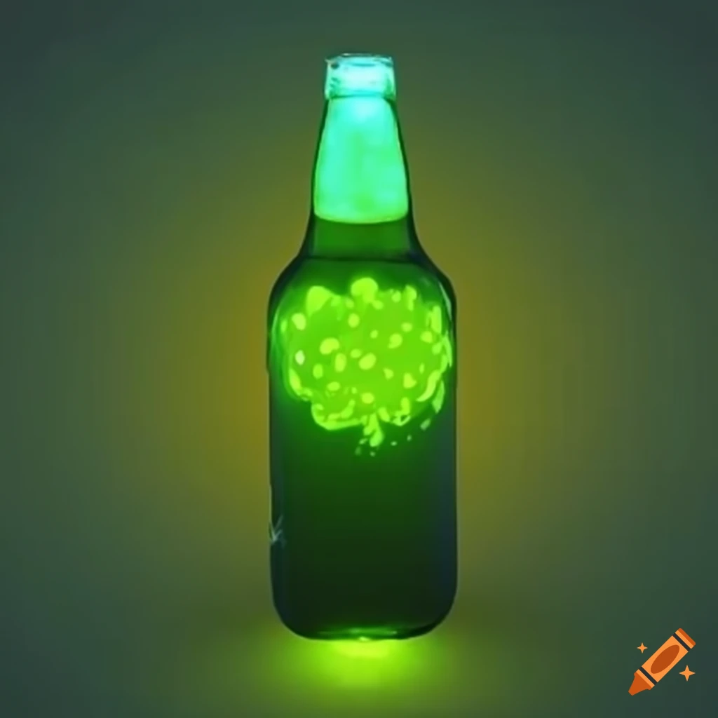 Green glowing beer bottle illustration on Craiyon