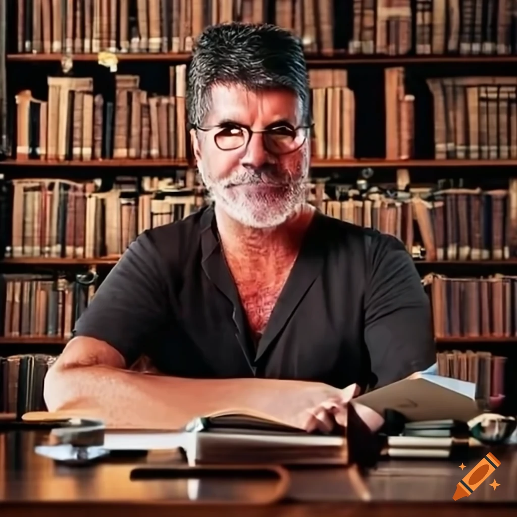 Simon cowell in a grand library on Craiyon