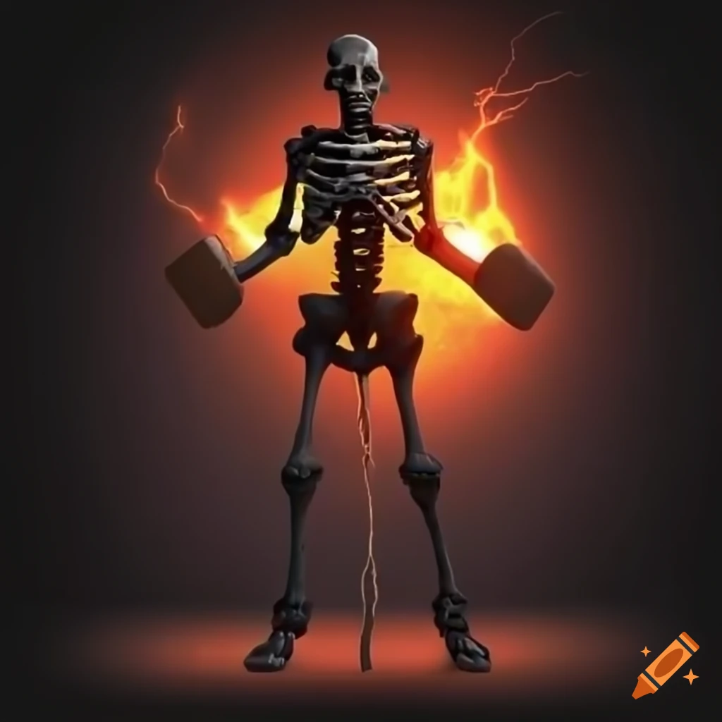 3d art of an angry skeleton with hammers on Craiyon