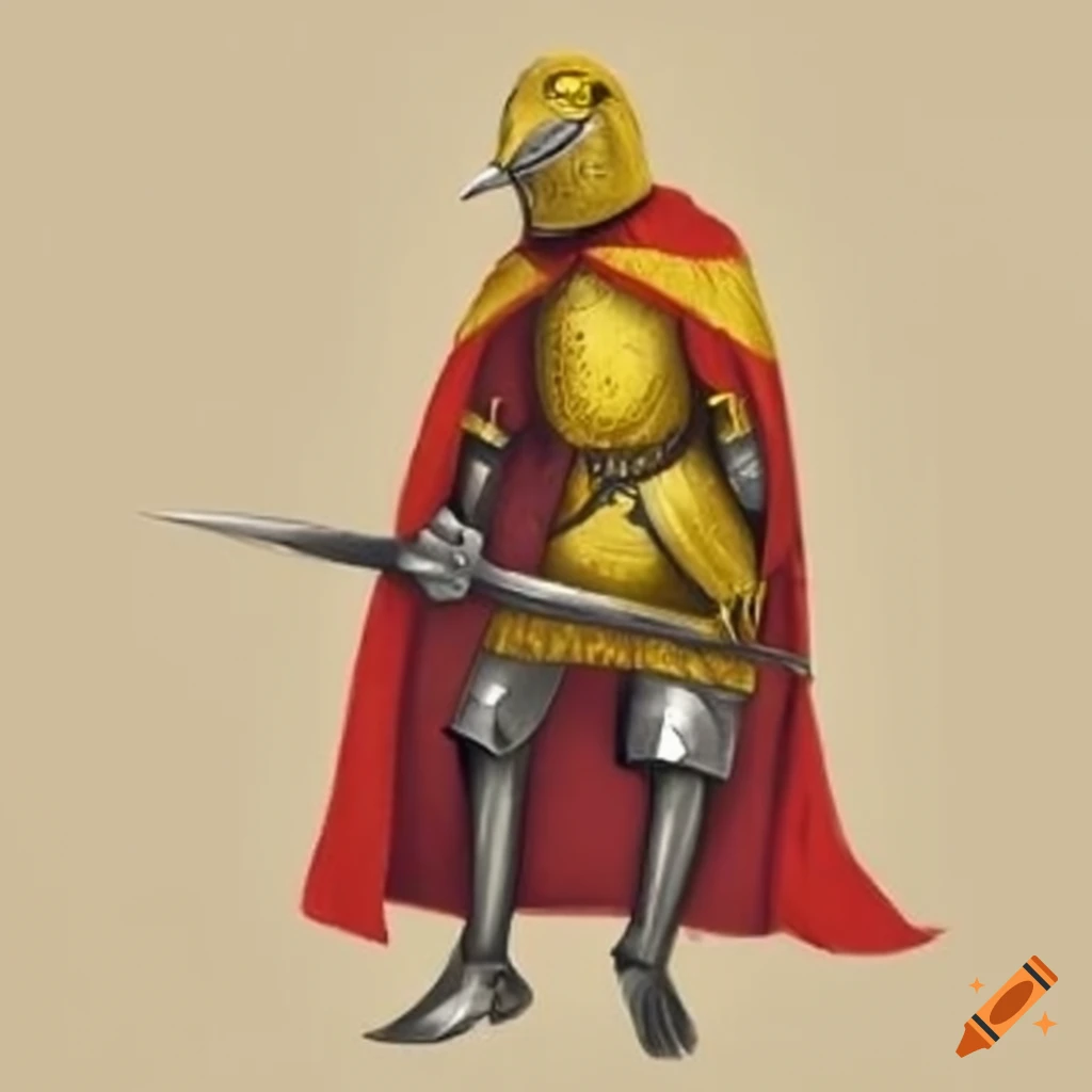 Image of a yellow bird in medieval armor with a sword on Craiyon
