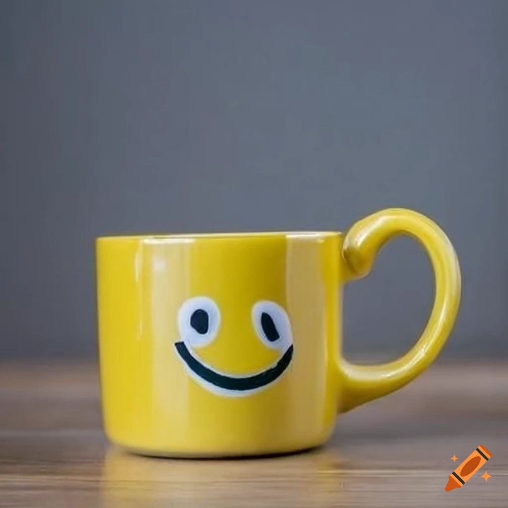 Yellow mug with a smiling face on Craiyon