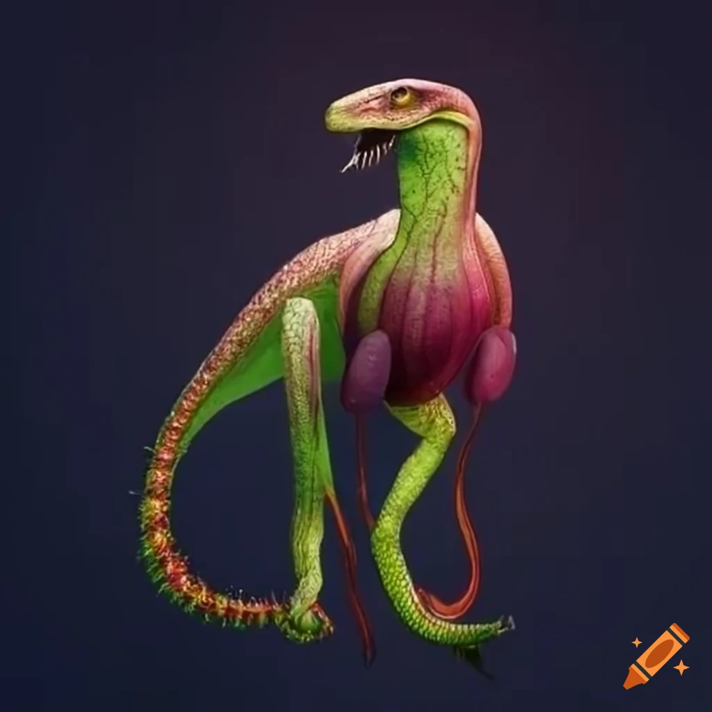 Illustration of a hybrid creature with raptor and carnivorous plant ...