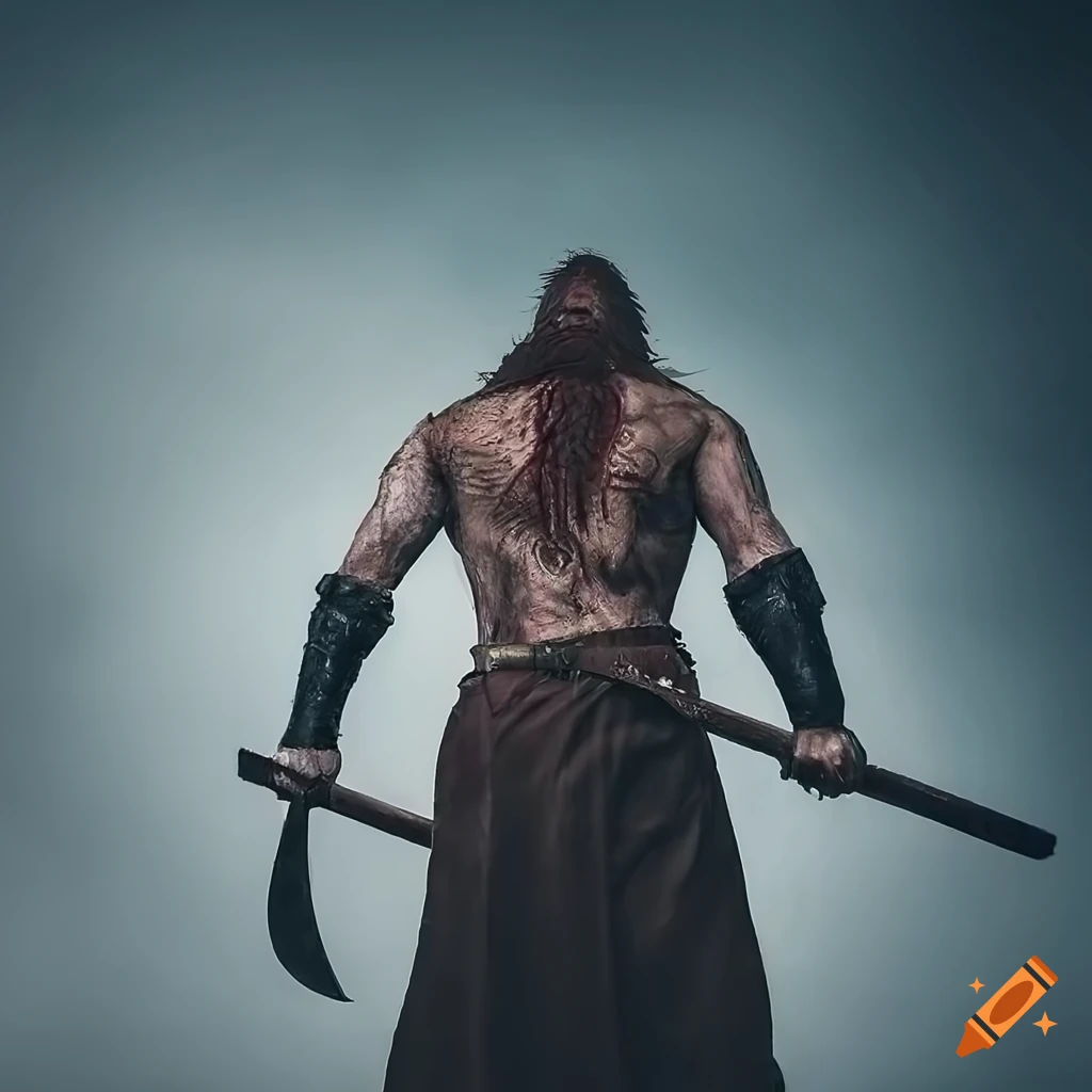 Viking warrior with tattoos on a seashore battlefield on Craiyon