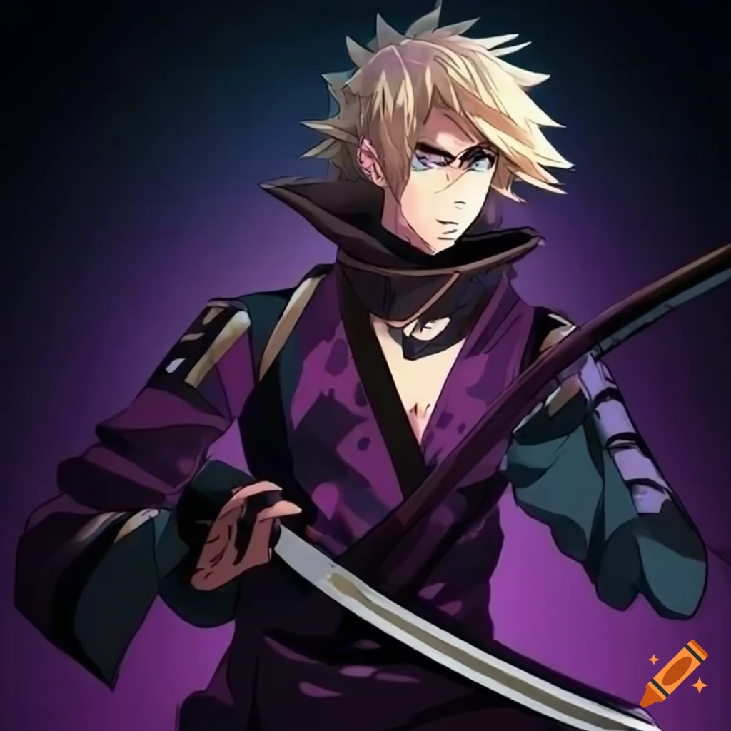 Illustration of a battle scene with a handsome ninja pirate on Craiyon