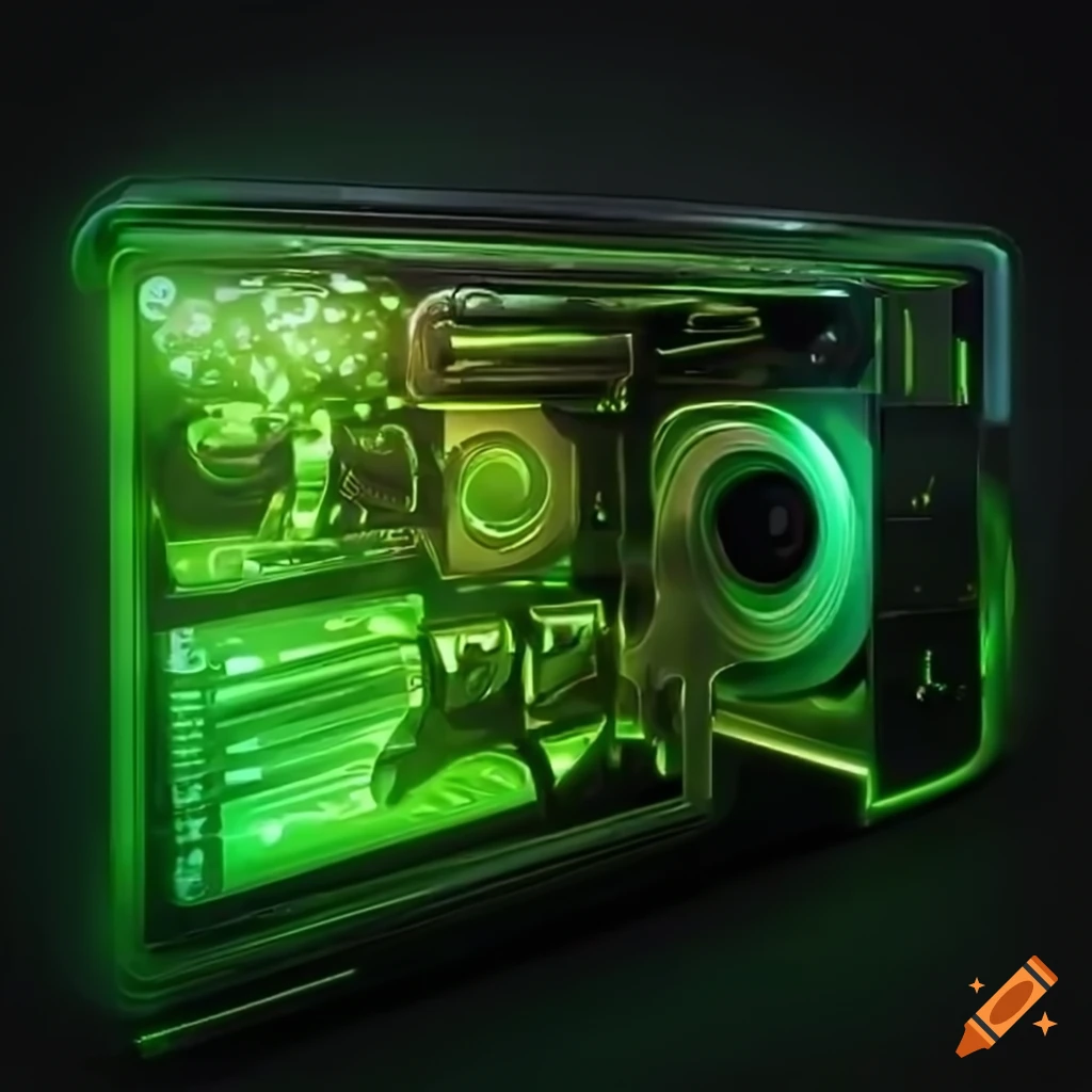 Green camo abstract computer setup