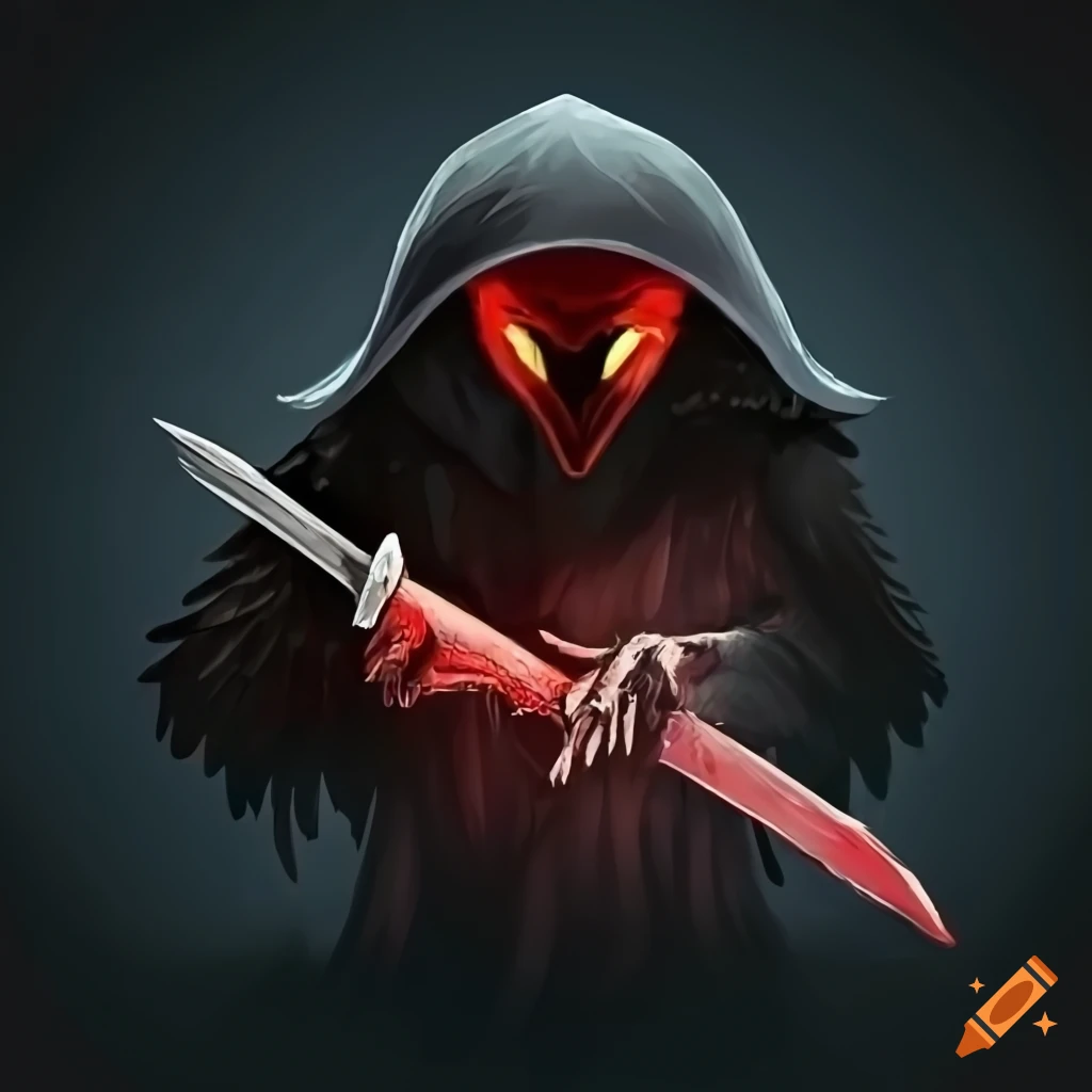 Image of a mysterious black bird with red eyes and beak on Craiyon