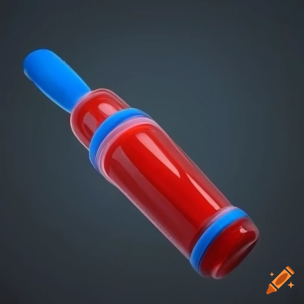 Close-up of a red and blue glue tube