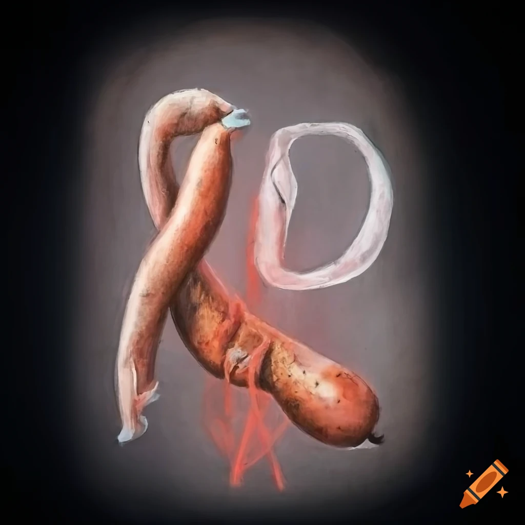 Dadaistic white chalk drawing of a contorted human with sausage on Craiyon