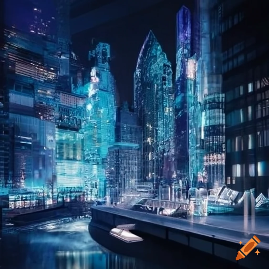 Artistic depiction of a crystal city on Craiyon