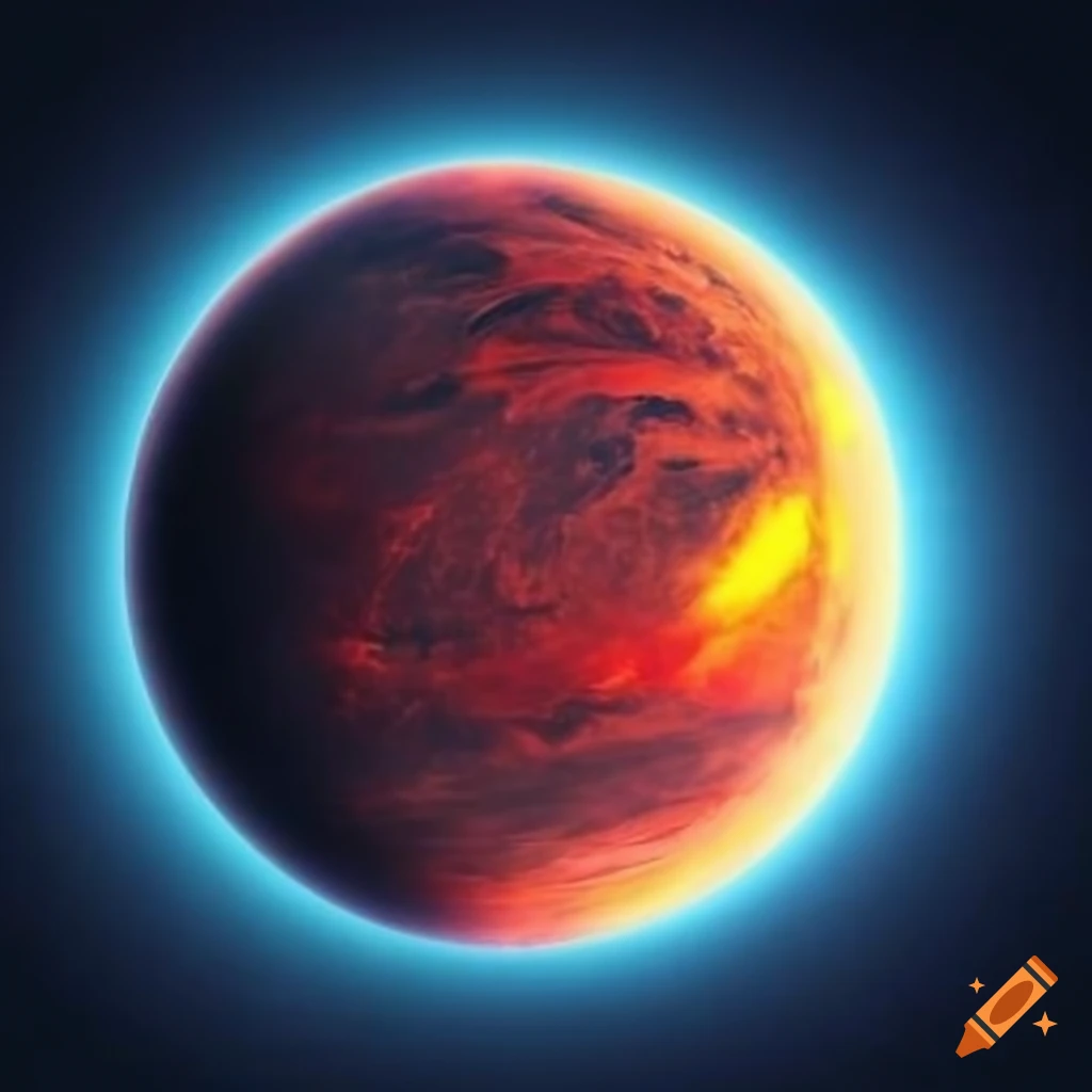 Digital art of a fiery planet landscape on Craiyon