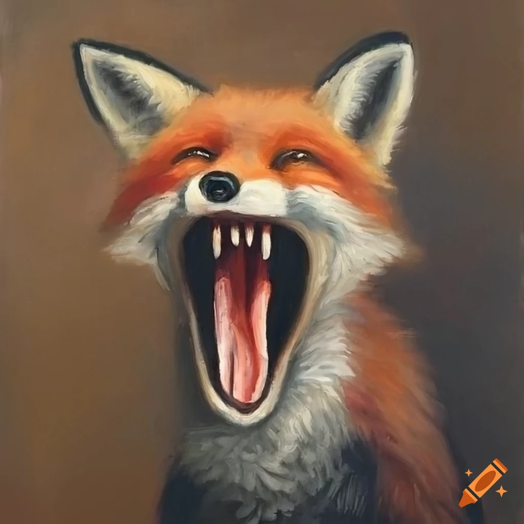 Oil painting of a fox yawning on Craiyon