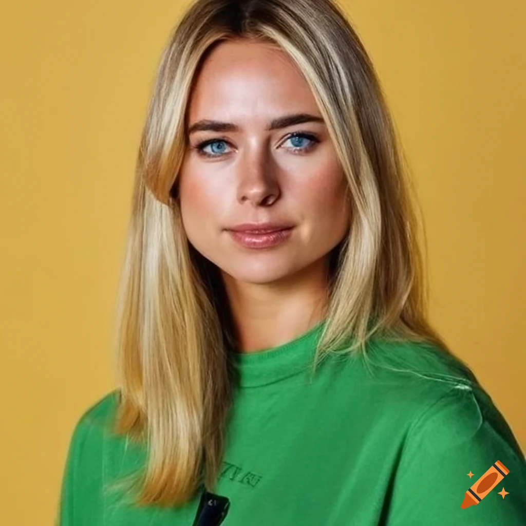 Kimberley garner with straight bob haircut and green t-shirt