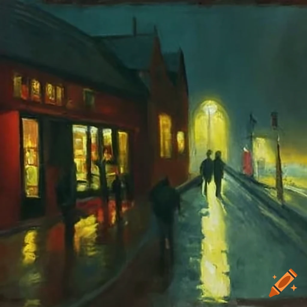 Cityscape painting of a rainy night outside Tesco in Fort William on ...