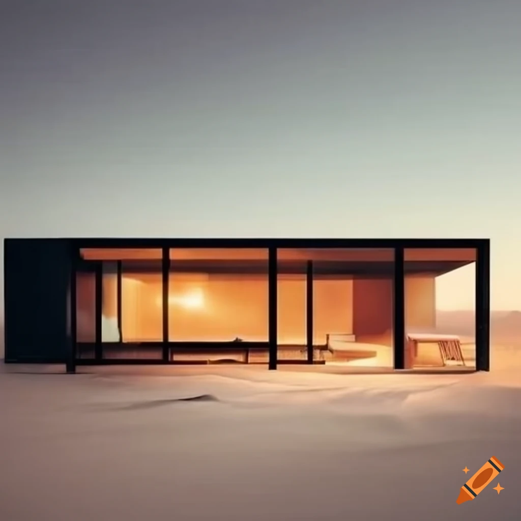 Realistic style desert house influenced by mies van der rohe