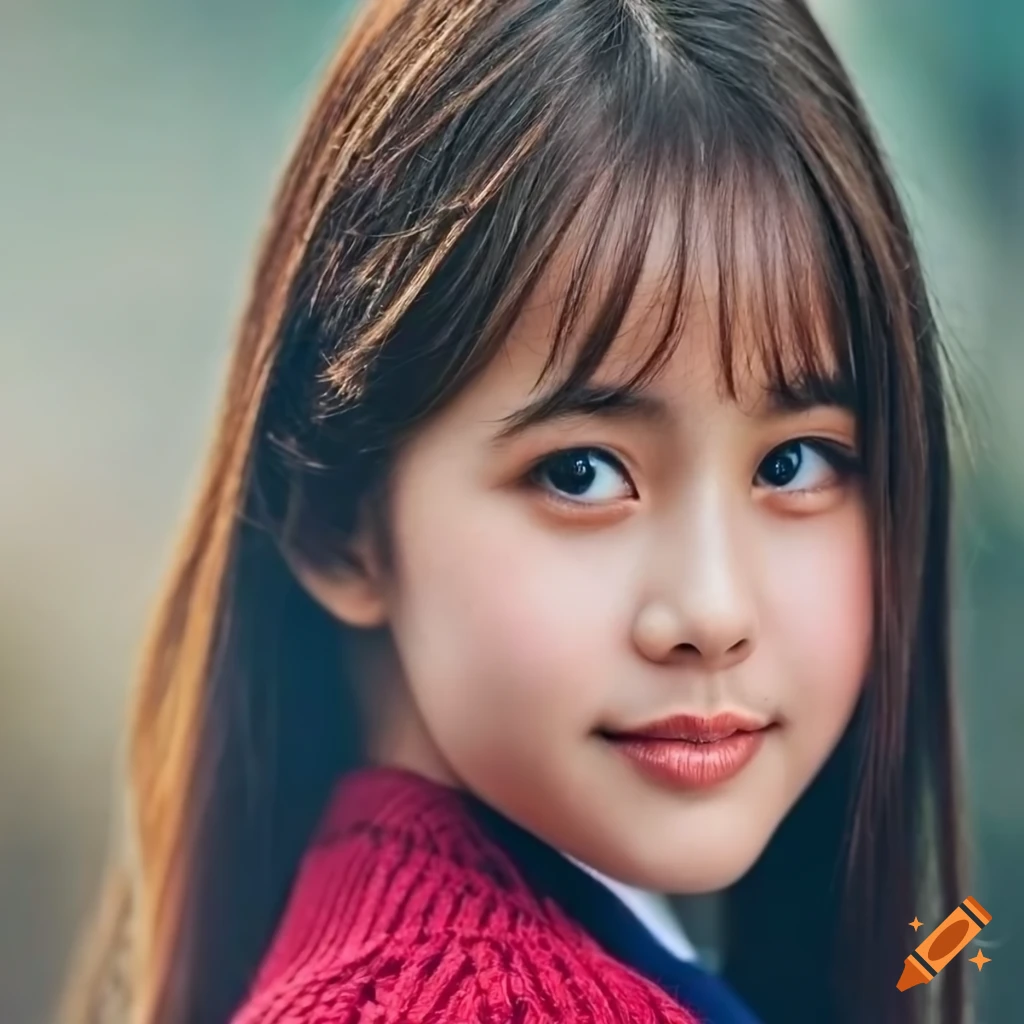 High resolution portrait of a determined and kawaii 17-year-old actress ...