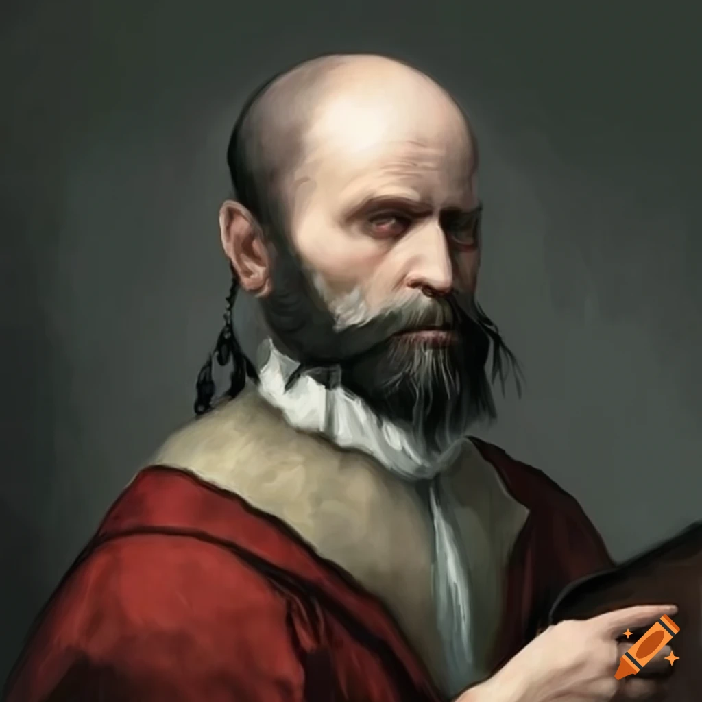 Portrait of a gaunt older man with dark eyes and braided hair on Craiyon