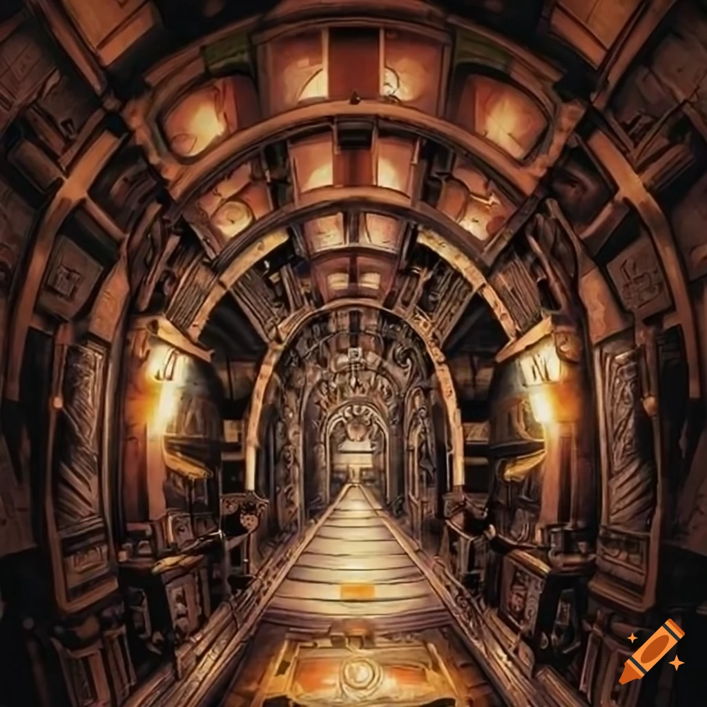 Steampunk-inspired corridor on Craiyon