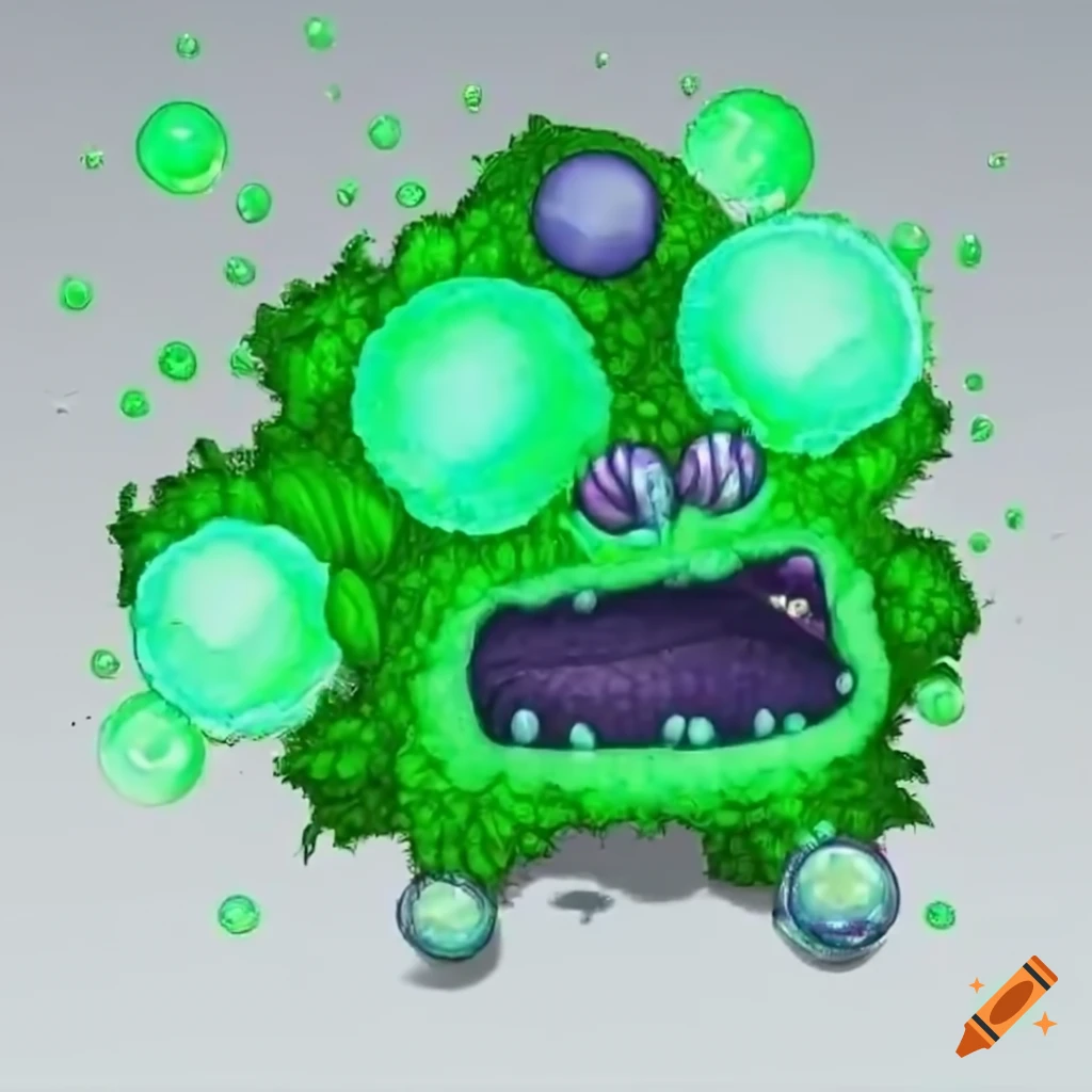 Ethereal monster with crystal teeth surrounded by toxic bubbles on Craiyon