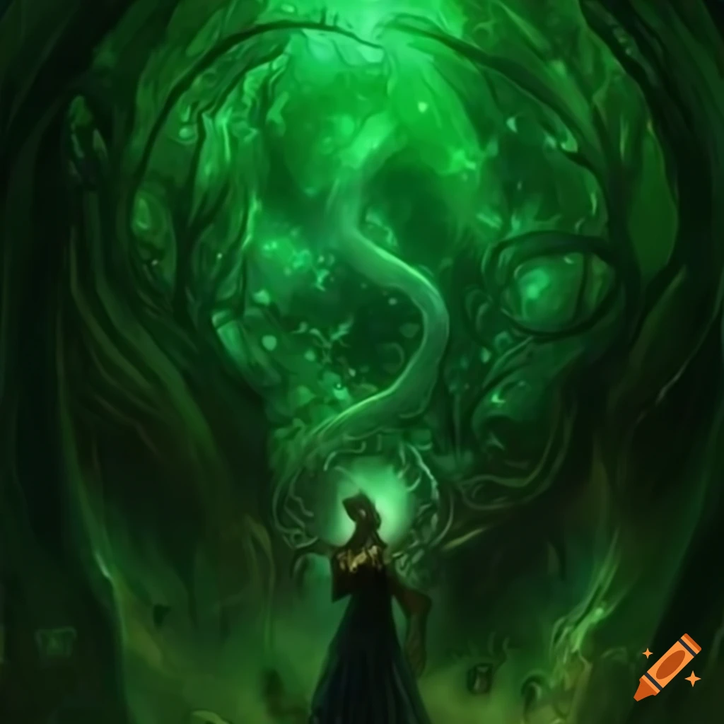 Restoration of a magic item with green magic on Craiyon