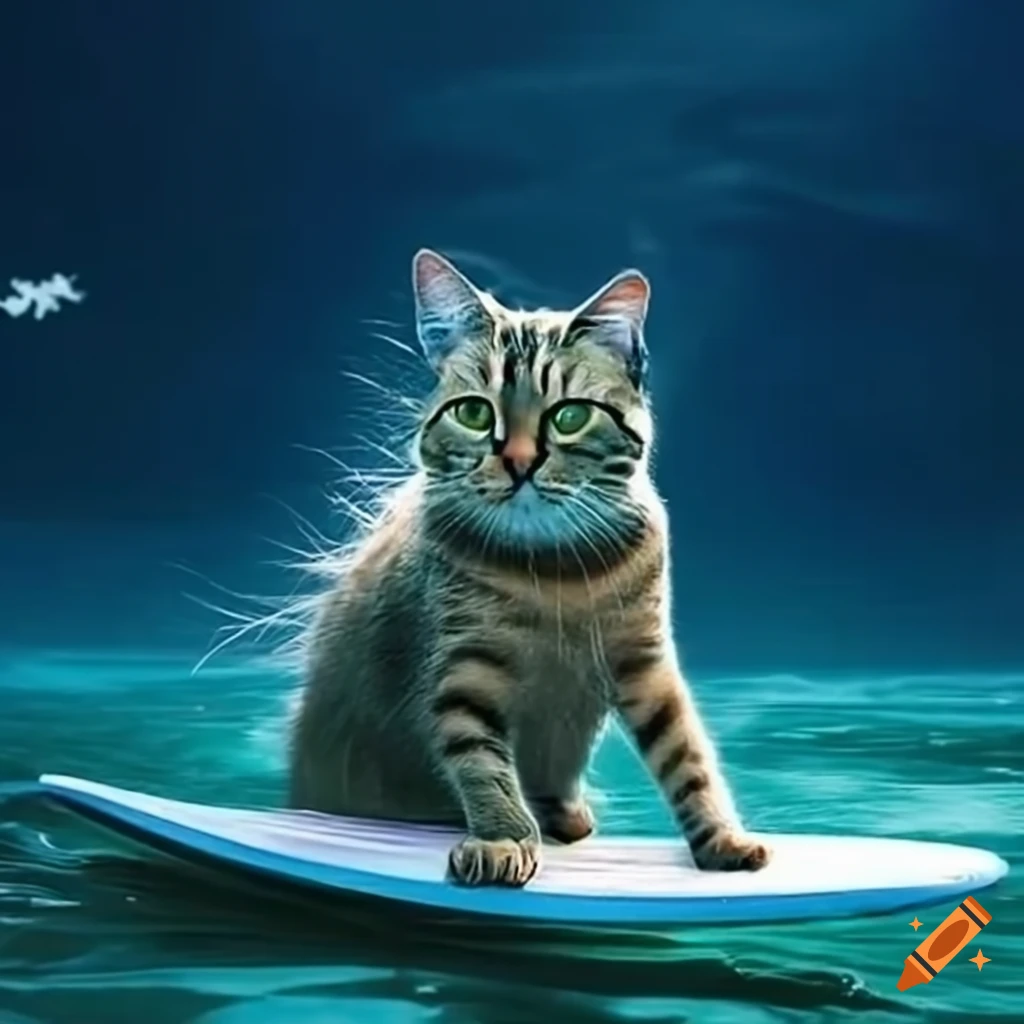 Cat surfing on Craiyon