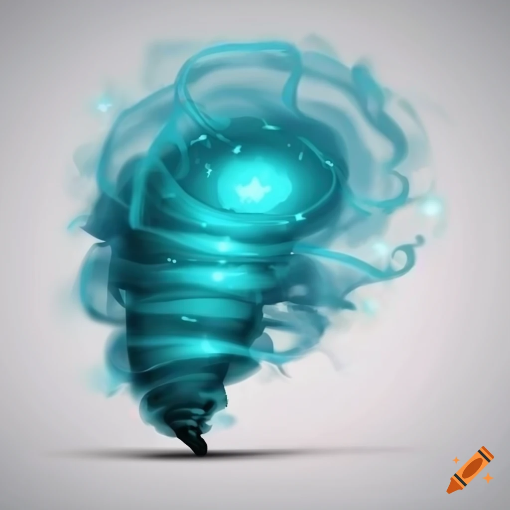 Cartoon illustration of a turquoise tornado on white background on Craiyon
