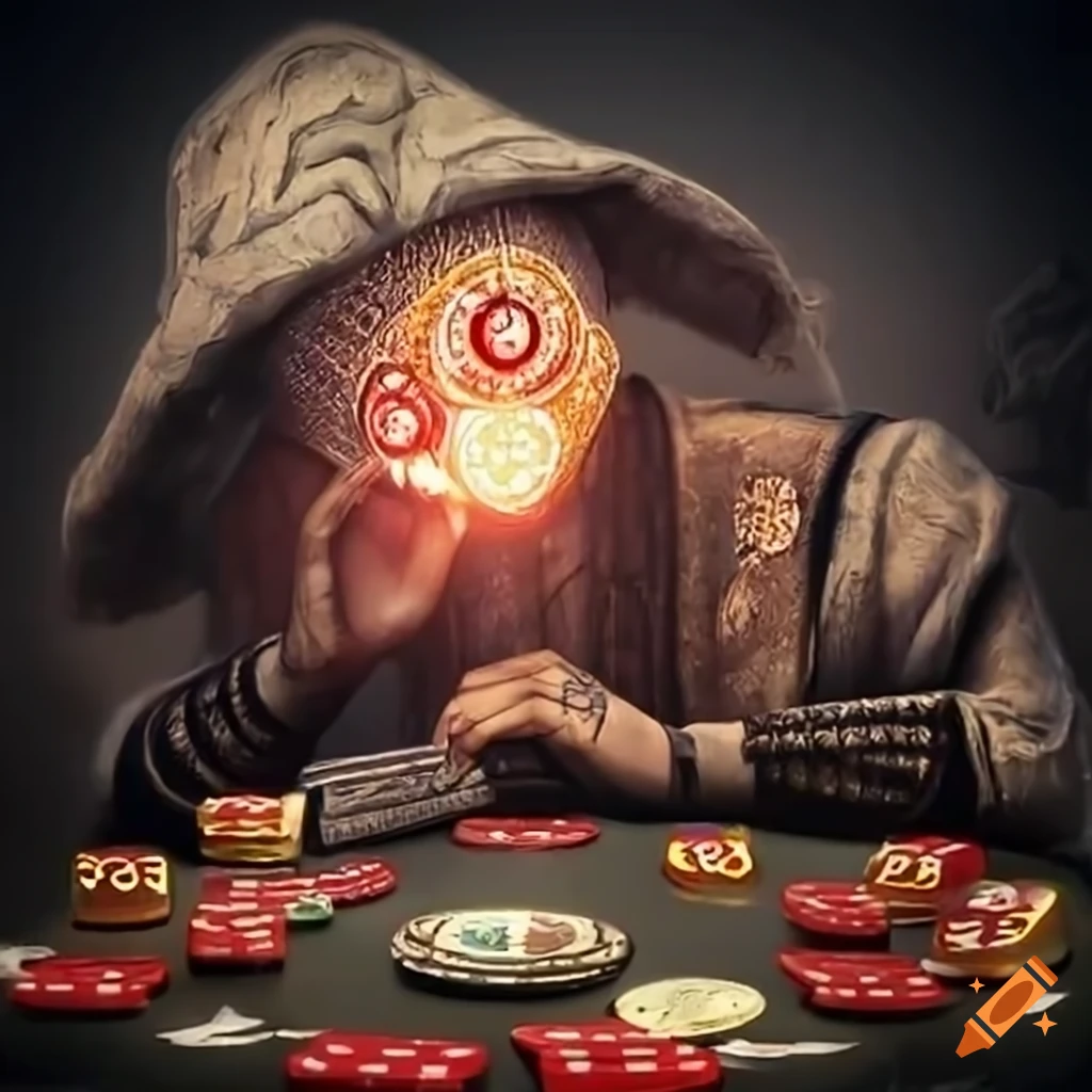 Surrealist depiction of a gothic casino with strange players