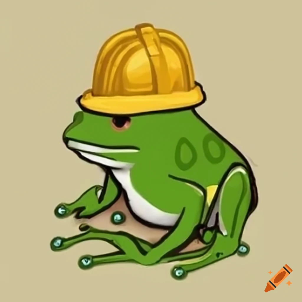 Funny image of a frog with a hard hat and hammer on Craiyon