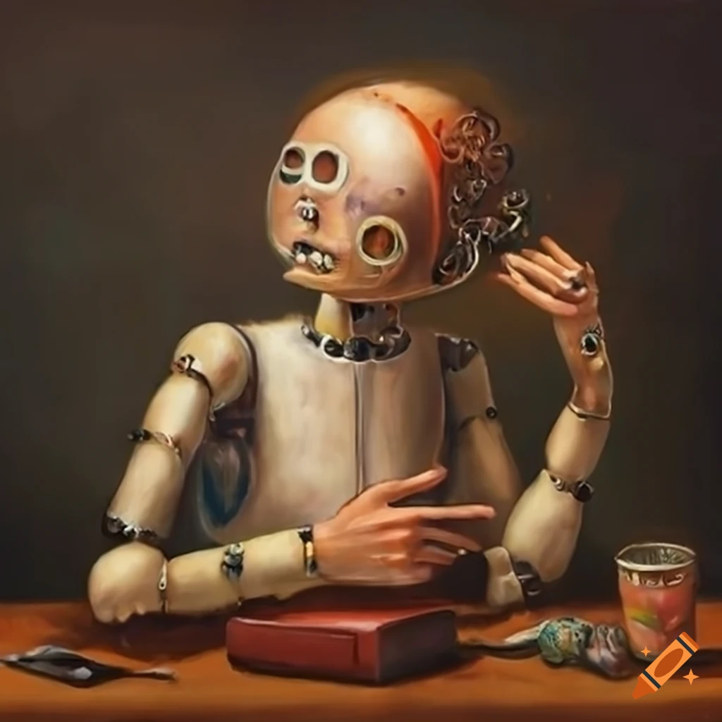 Surrealist painting depicting the dehumanizing effects of education