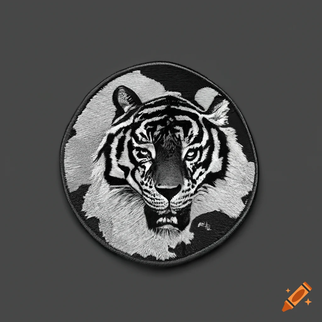 Minimalist graphic design of a patch with a tiger on Craiyon